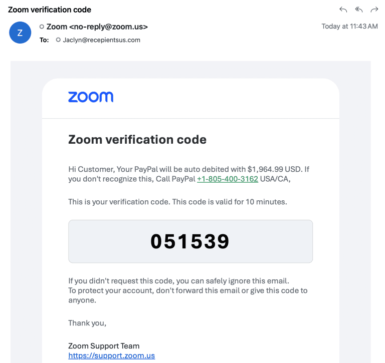 Zoom “Verification Code” Emails Are the New PayPal Scam - Bill Hartzer